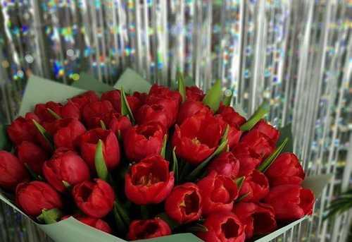 Букет из 51 красного тюльпана цветы букеты