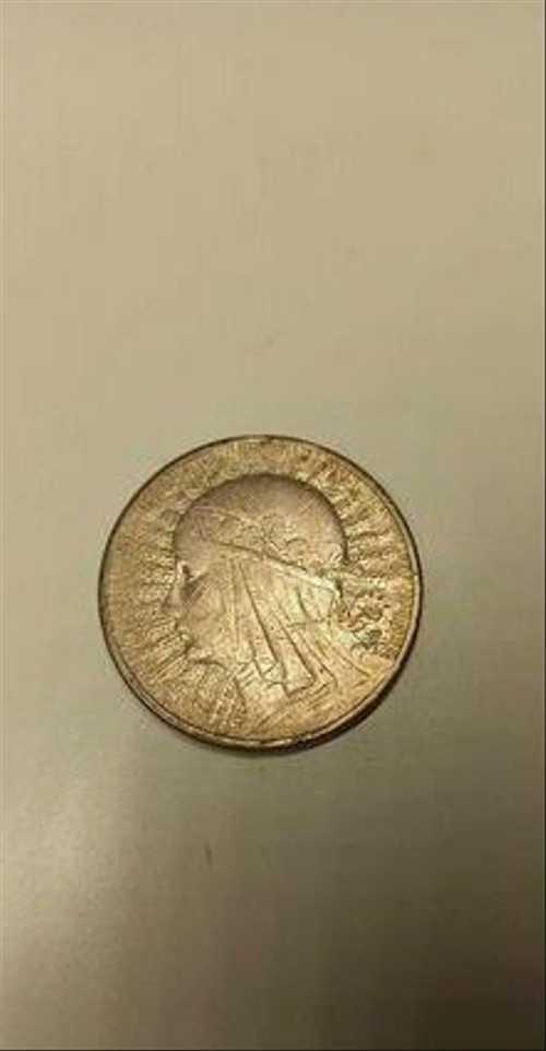 Монета 10 злотых 1932 серебро