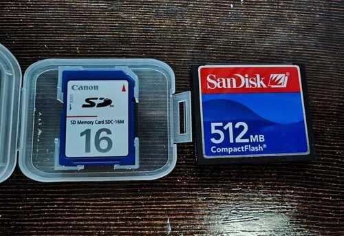 Карты памяти Canon SD 16 Мб + SanDisk CF 512 Мб (2