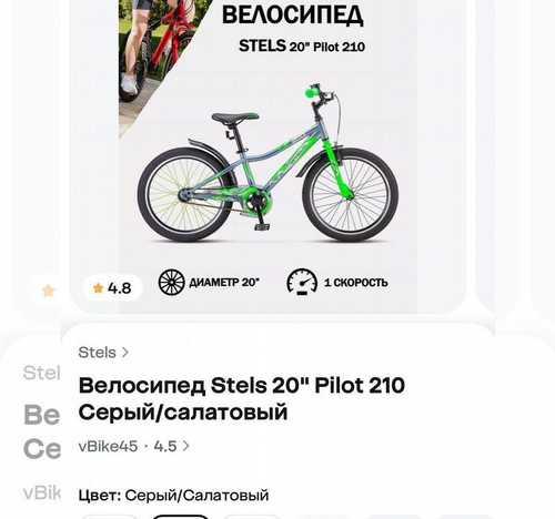 Велосипед Stels 20" Pilot 210 Серый/салатовый