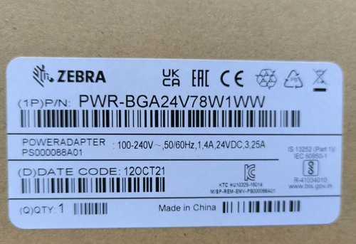 Блок питания Zebra PWR-BGA24/78W1WW