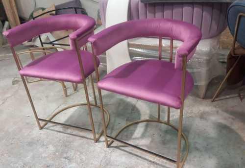Барный полубарный стул розовый велюр на золоте