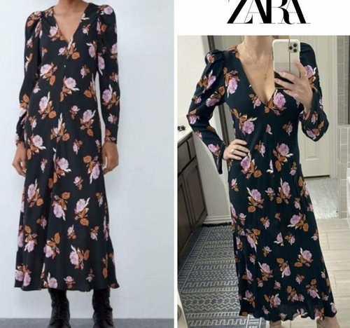 Макси платье цветы Zara XS S