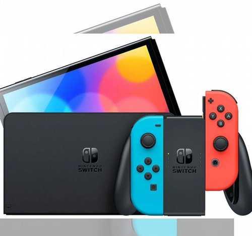 Игровая приставка Nintendo Switch oled 64 гб Неоновый синий/неоновый красный