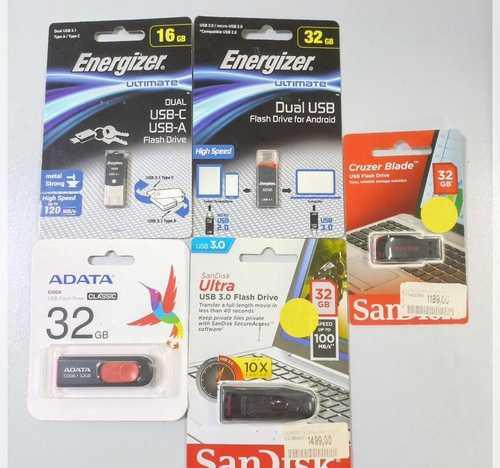 Флешки USB SanDisk, Transcend, Energizer новые