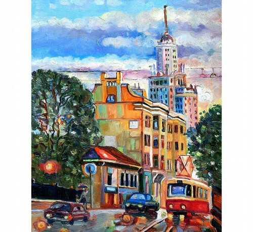 Картина маслом Старый трамвай(Москва)холст