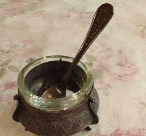 Солонка с ложечкой СССР мельхиор