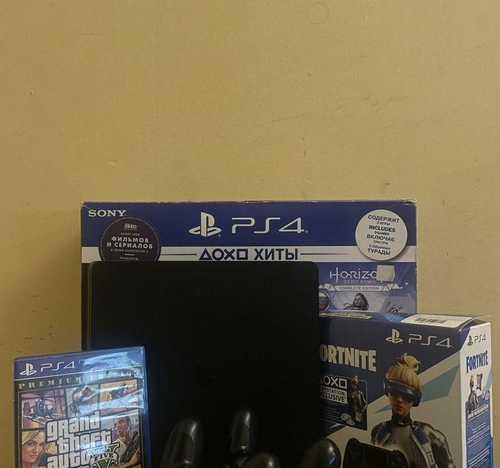 Ps4 playstation 4 slim 1000gb 2 геймпада 2 игры