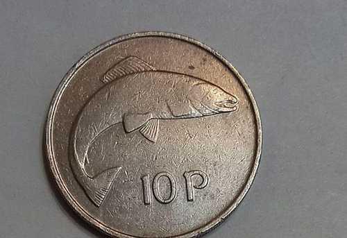 10 пенсов Ирландии 1980, с Атлантическим Лососем