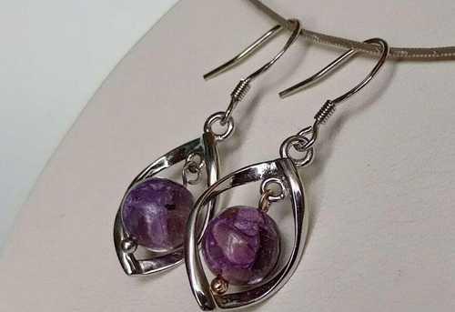 Серьги Лепидолит, длина 3,5см