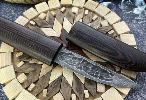 Нож "Якут-малый" с долом кованая Дамасская сталь