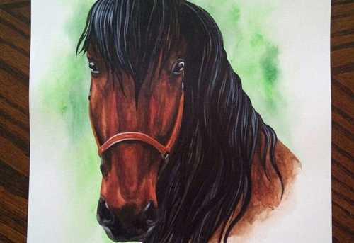 Картина "Лошадь" акварель, A4