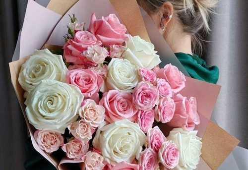 Букет цветов розы,кустовые пион.розы,доставка