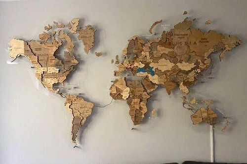 Панно из дерева карта мира с подсветкой