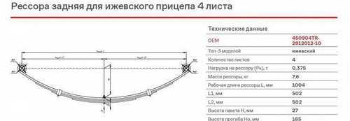 Рессора задняя для ижевского прицепа 4 листа