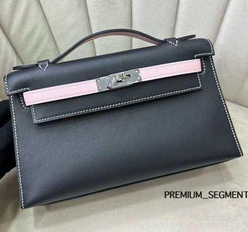 Сумка Hermes Kelly Pochette чёрная с розовым