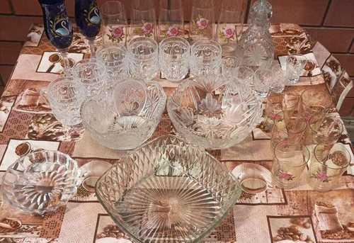 Хрустальные и стеклянные вазы, салатники, бокалы