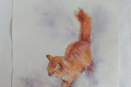 Рыжий кот. Картина акварелью