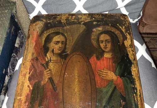 Старинная икона Архангел Михаил и Св. Екатерина