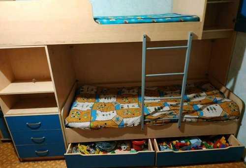 Кровать детская двухъярусная со шкафами