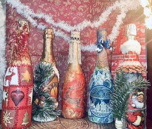 Новогодние бутылки шампанского, подарочное оформле