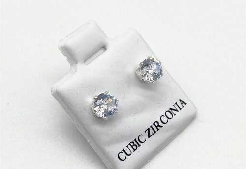 Бижутерия. Серьги cubic zirconia, гвоздики, 5 мм