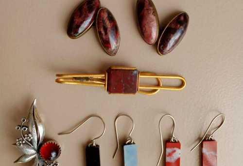 Серебряная брошь СССР, серьги, запонки, зажим