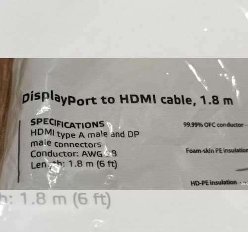 Кабель DP-hdmi 1.8m