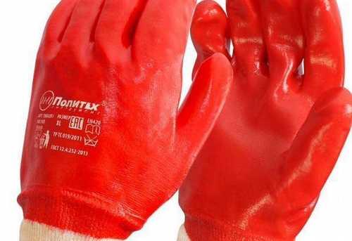 Перчатки трикотажные, красные, пвх покрытие