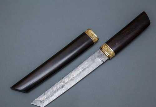 Нож Танто из дамасской стали в деревянном чехле