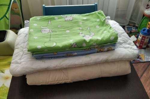 Деткое одеяло+ подушка + постельное белье