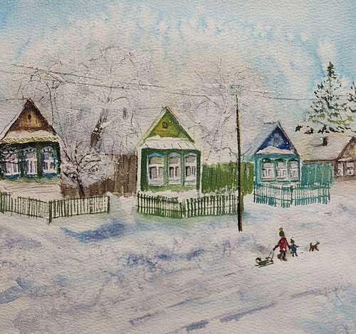 Картина акварелью. Домики