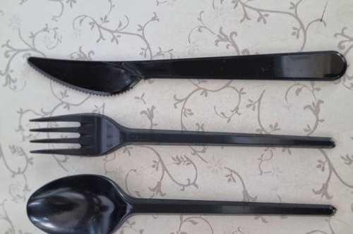 Одноразовые ложки вилки ножи черные красивые