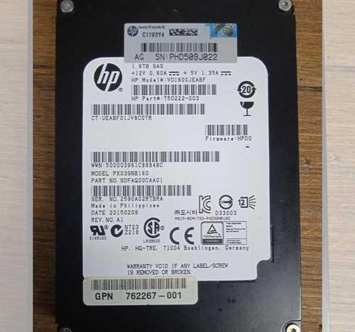 Жесткий диск HP VO1600jeabf 1,6Tb SAS 2,5" SSD