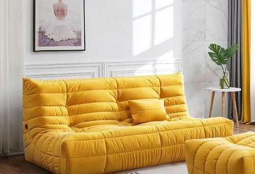 Трехместный бескаркасный диван. Желтый Велюр