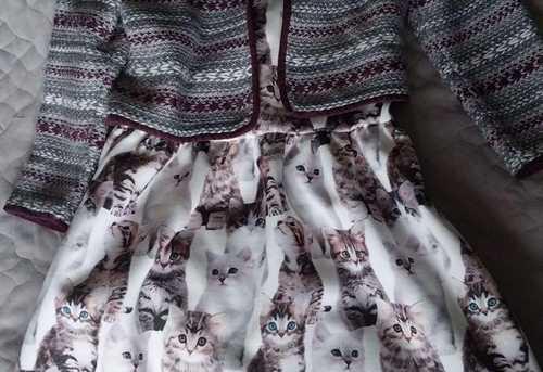 Платье H&M с кошками, кофта на 8-10 лет