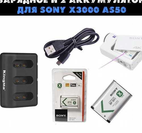 Зарядное и 2 аккумулятора для Sony X3000 AS50