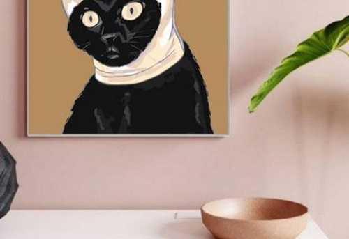 Картина по номерам Черный кот в чепчике