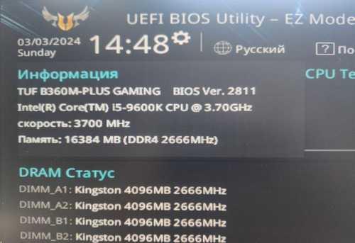 Комплект: I5-9600K + Asus B360M-plus + 16Gb 2666