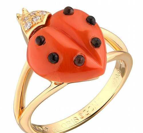 Кольцо De grisogono Coccinelle Collection Coral & Onyx & Diamonds & Yellow Gold Ring