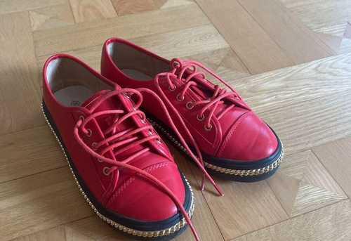 Ботинки туфли женские красные натуральная кожа