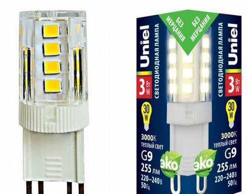 Лампа светодиодная Uniel G9 3w3000к прозрачная UL0