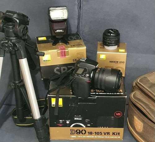 Nikon D90 18-105+50mm+sb-700+штатив+сумка