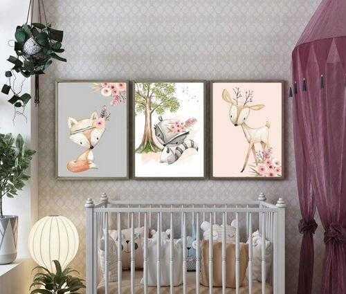 Постер на стену в детскую комнату "Лесные животные