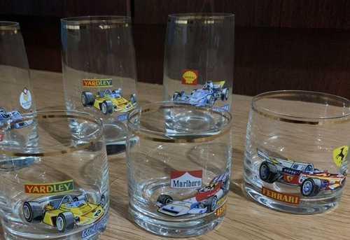 Винтажные стаканы с гоночными автомобилями