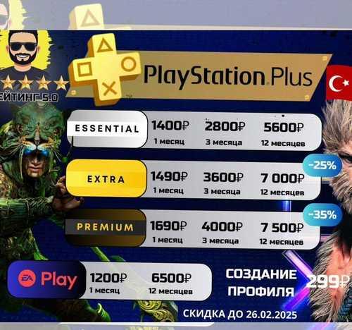 Подписка ps plus турция delux на ps5 ps4 (Арт.84416)