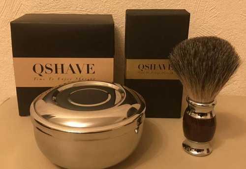 Помазок из барсучьей шерсти с чашей Qshave