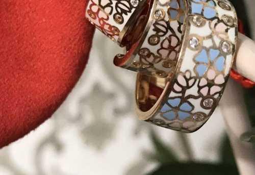Серебряное кольцо и серьги с эмалью и фианитами