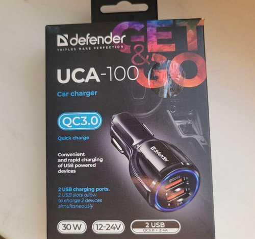 Автомобильное зу defender UCA-100, QC3.0+2.4A