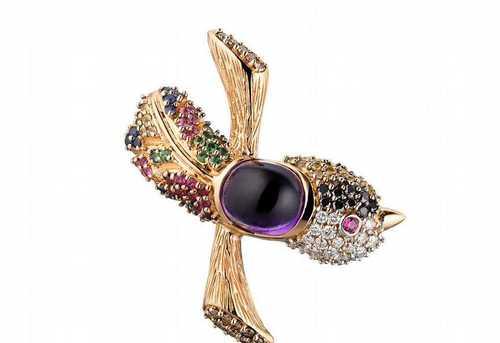 Брошь Ralfdiamonds Yellow Gold Amethyst Bird RDB